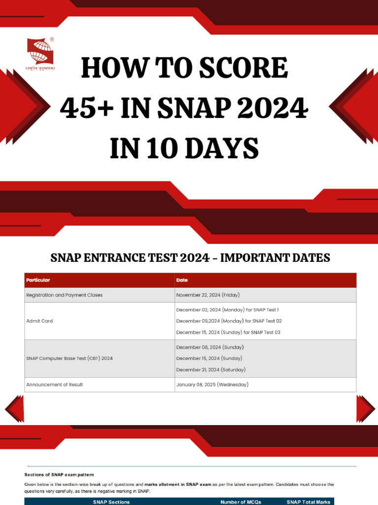 How To Score 45+ in Snap 2024 in 10 Days | PDF