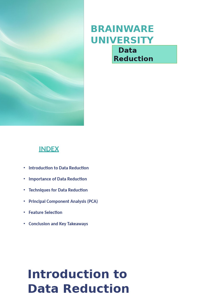 data reduction | PDF | Principal Component Analysis | Machine Learning