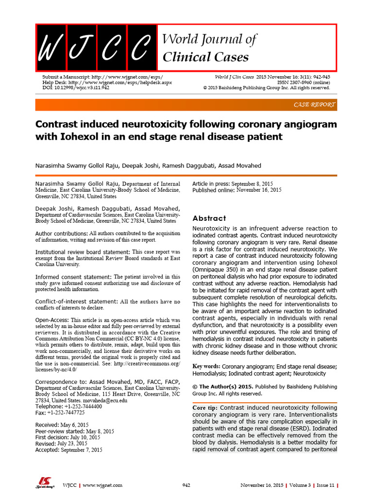 139- Contrast induced neurotoxicity following coronary angiogram with ...