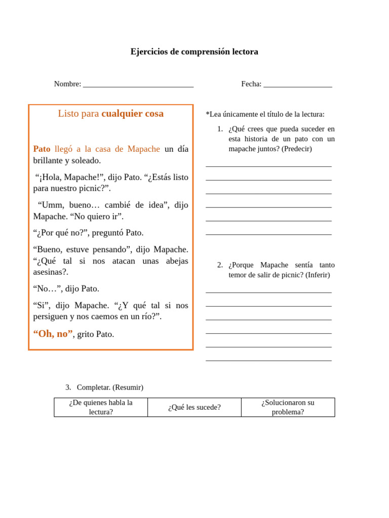 Ejercicios de Comprensión Lectora | PDF