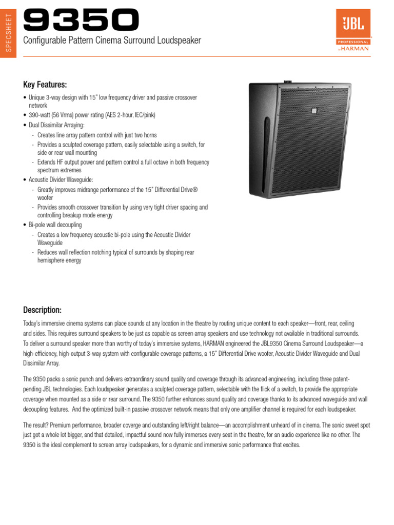 JBL 9350 High Output High Impact Cinema Surround Speaker | PDF | Loudspeaker | Audio Electronics