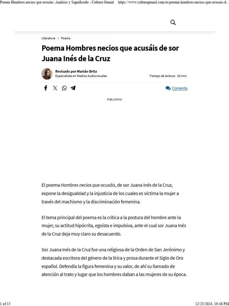 Poema Hombres necios que acusáis_ Análisis y Significado - Cultura ...