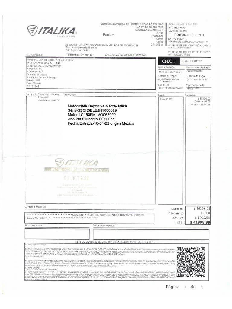 Factura Italika | PDF