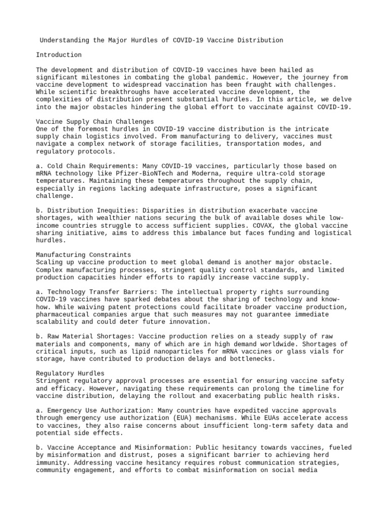 Understanding The Major Hurdles of | PDF | Vaccines | Public Health