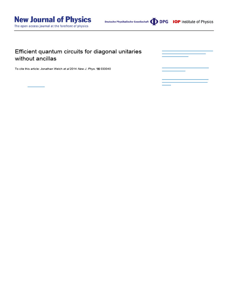 Efficient Quantum Circuits For Diagonal Unitaries | PDF | Quantum ...