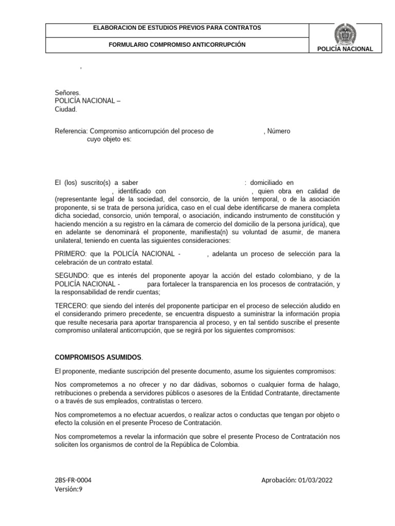 3. FORMULARIO COMPROMISO ANTICORRUPCIÓN | PDF | Soborno | Corrupción política