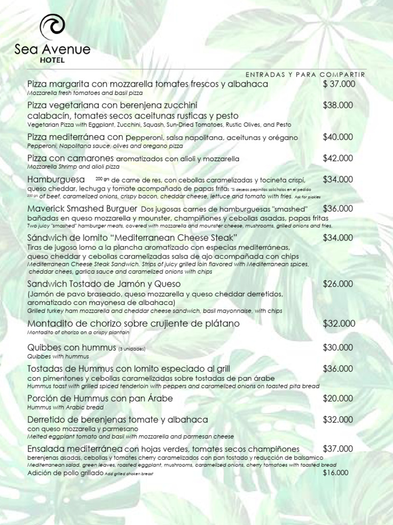 Carta Restaurante Sea Avenue V2024 | PDF | Pizza | Mariscos