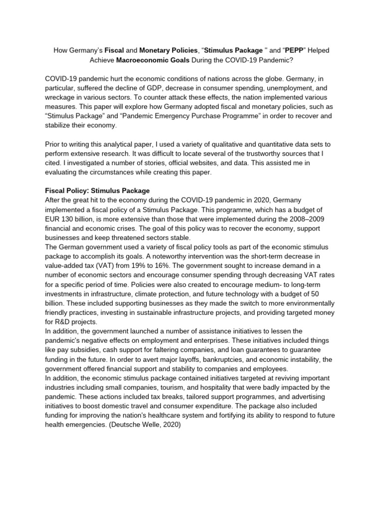 How Germany’s fiscal and monetary policies, “Stimulus Package” and ...
