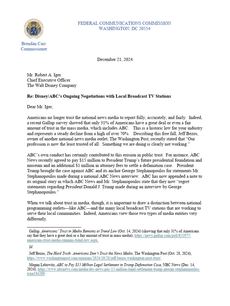 Brendan Carr Letter To Media | PDF | Federal Communications Commission ...