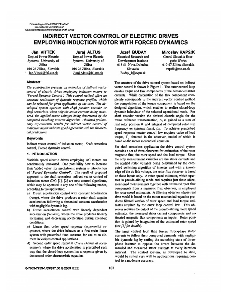 Indirect Vector Control Of Electric Drives Employing Induction Motor With Forced Dynamics Pdf