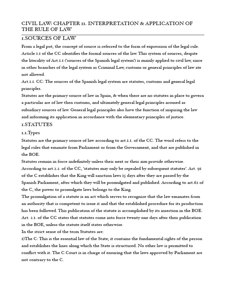 Civil Law Chapter 2 Notes | PDF | Case Law | Directive (European Union)