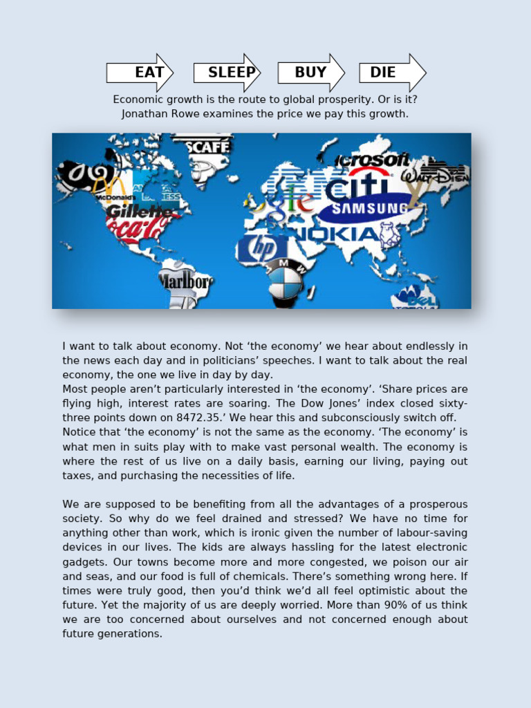 Eat Sleep Buy Die Reading Comprehension | PDF | Consumerism | Economies