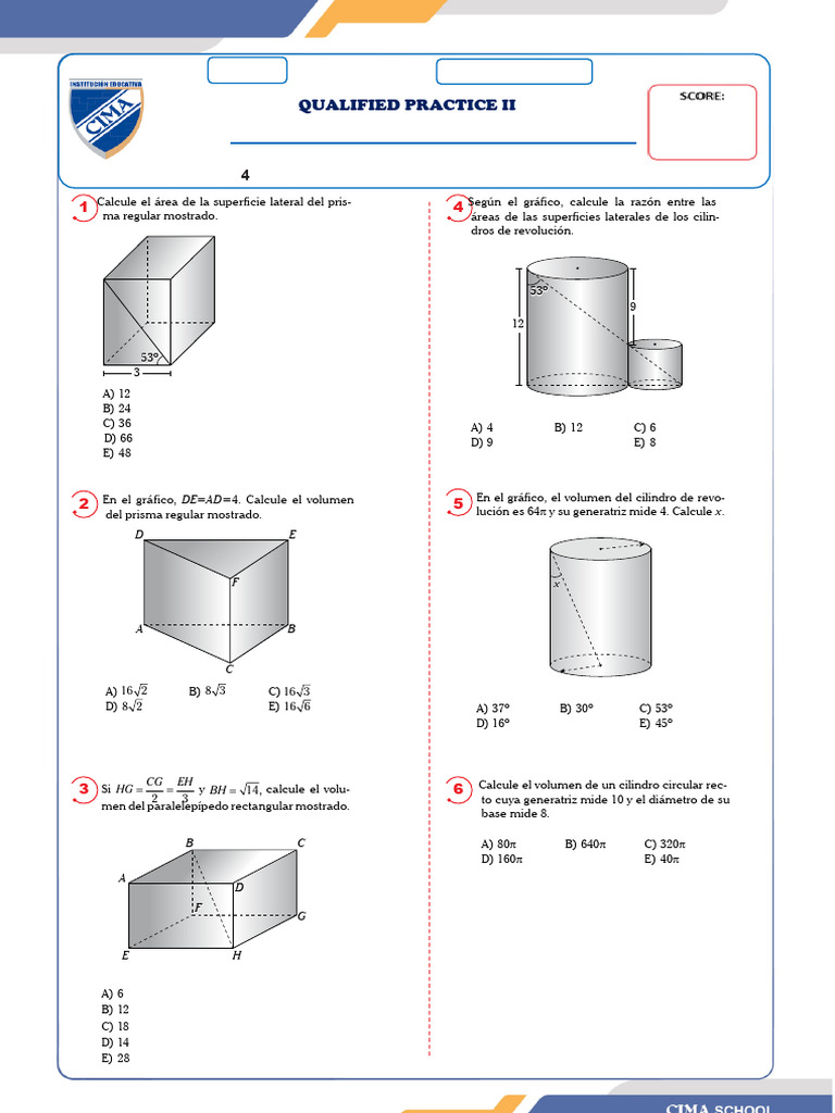 Practica Calificada 3°b Jlo - Prisma y Cilindro | PDF | Geometría euclidiana | Formas geométricas