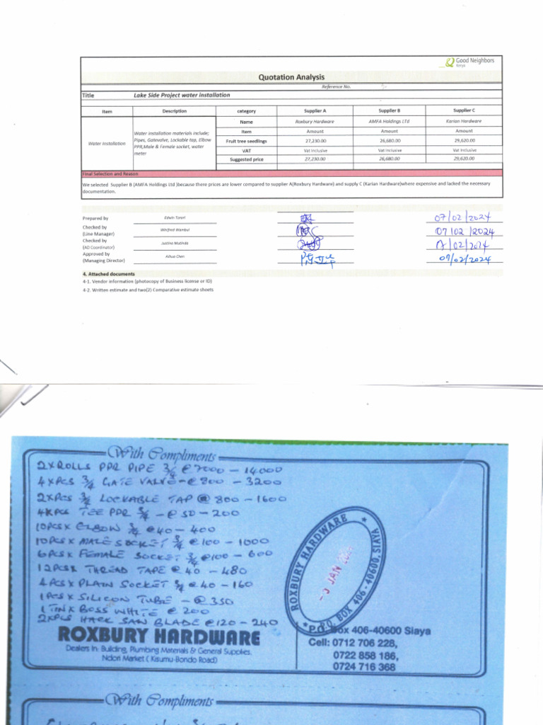 Water Installation Materials Quotation Analysis | PDF