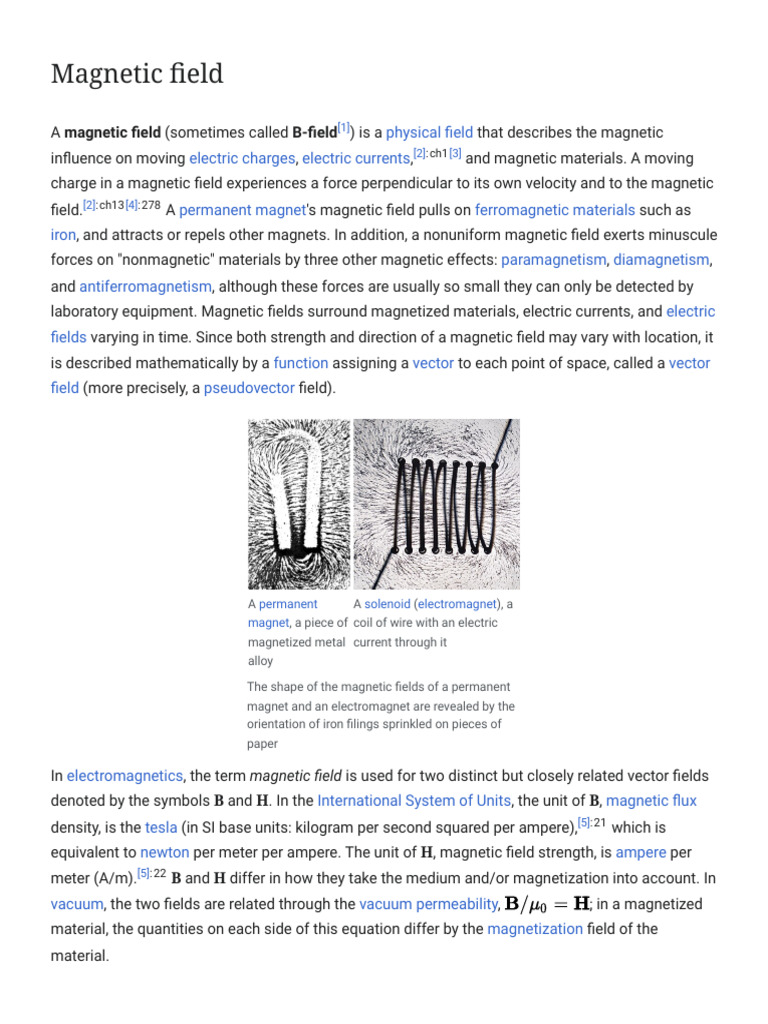 Magnetic Field - Wikipedia | PDF | Magnetic Field | Field (Physics)