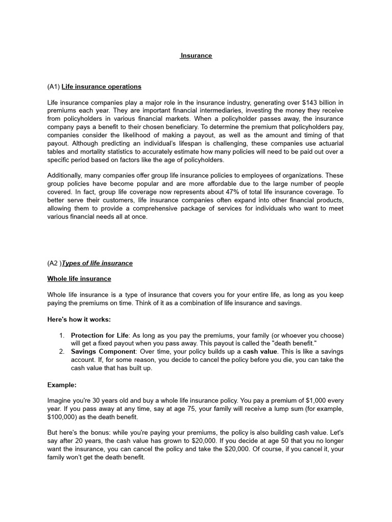 (A1) Life Insurance Operations | PDF | Insurance | Life Insurance