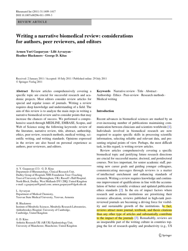 Writing A Narrative Biomedical Review Considerations | PDF | Academic ...