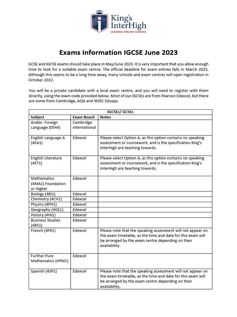 Exams Information IGCSE June 2023 3 | PDF | Qualifications | Schools