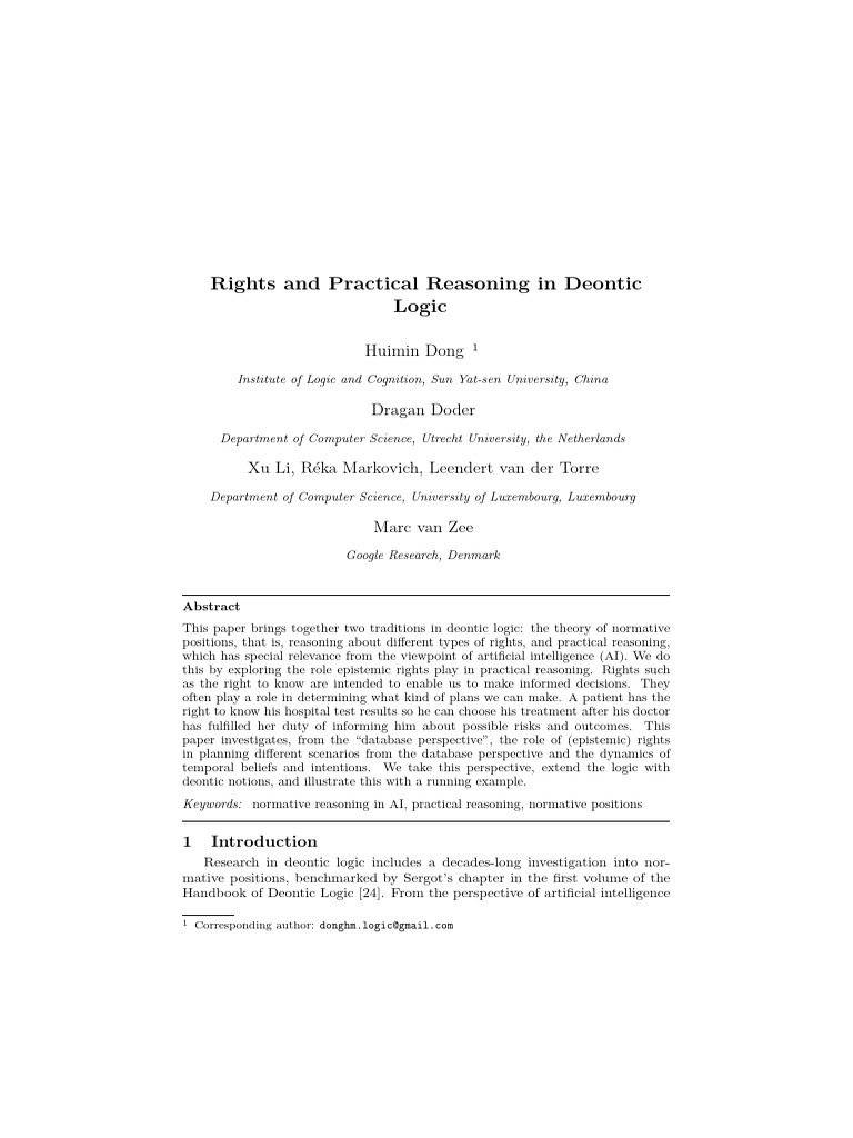 Rights and Practical Reasoning in Deontic Logic | PDF | Mathematics ...