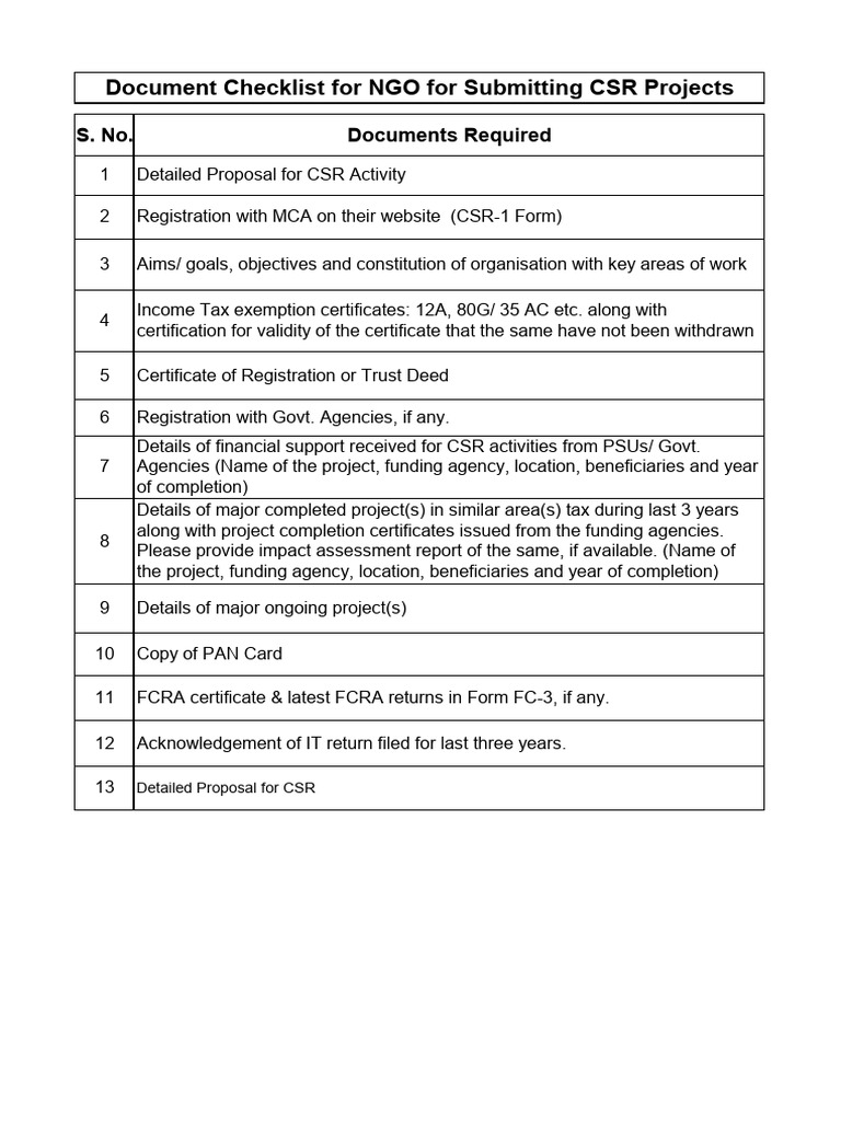NGO Documents Checklist | PDF