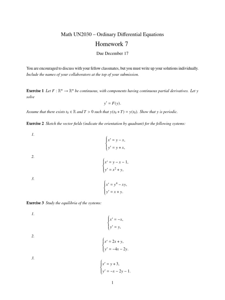 homework7 | PDF | Ordinary Differential Equation | Mathematical Objects