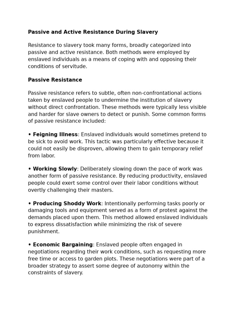 Passive and Active Resistance | PDF | Slavery | Slavery In The United ...
