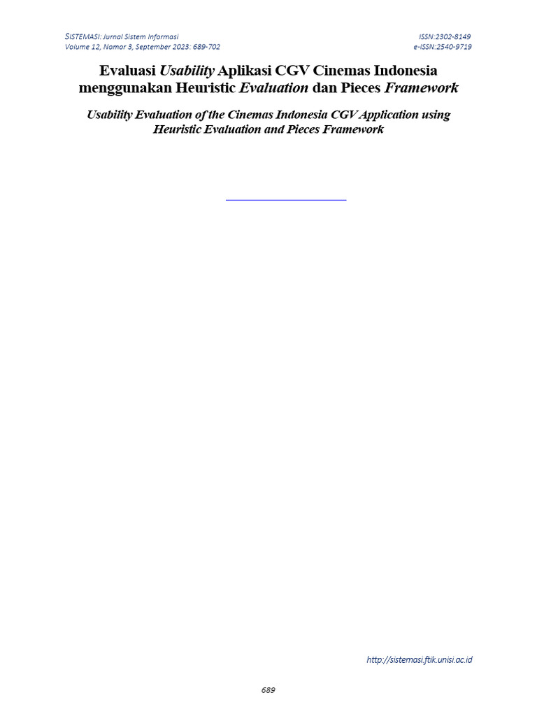 [2] Usability Evaluation of the Cinemas Indonesia CGV Application Using Heuristic Evaluation and ...