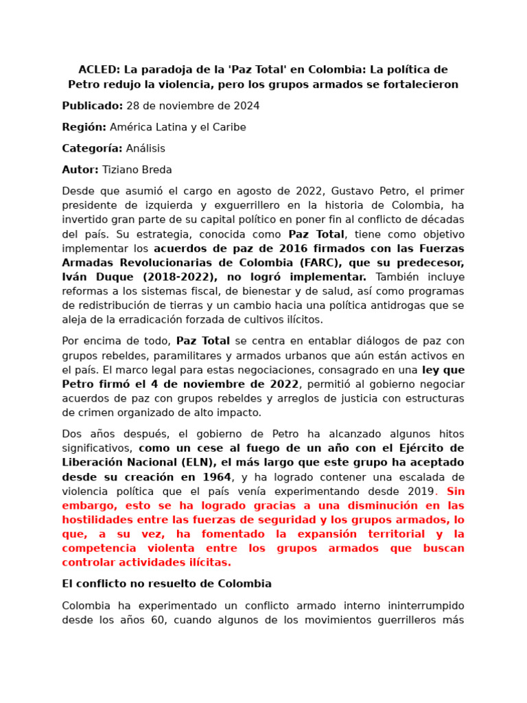 ACLED - Colombia | PDF | Colombia | Política de colombia
