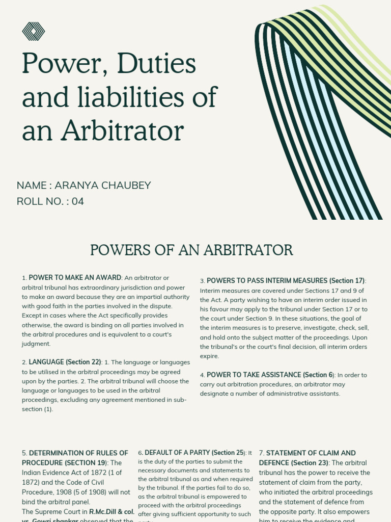 Powers and Duties of Arbitrators | PDF