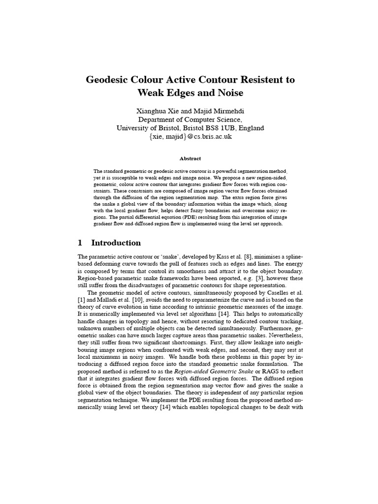 Geodesic Color Active Contour Resistant To Weak Edges and Noise | PDF ...