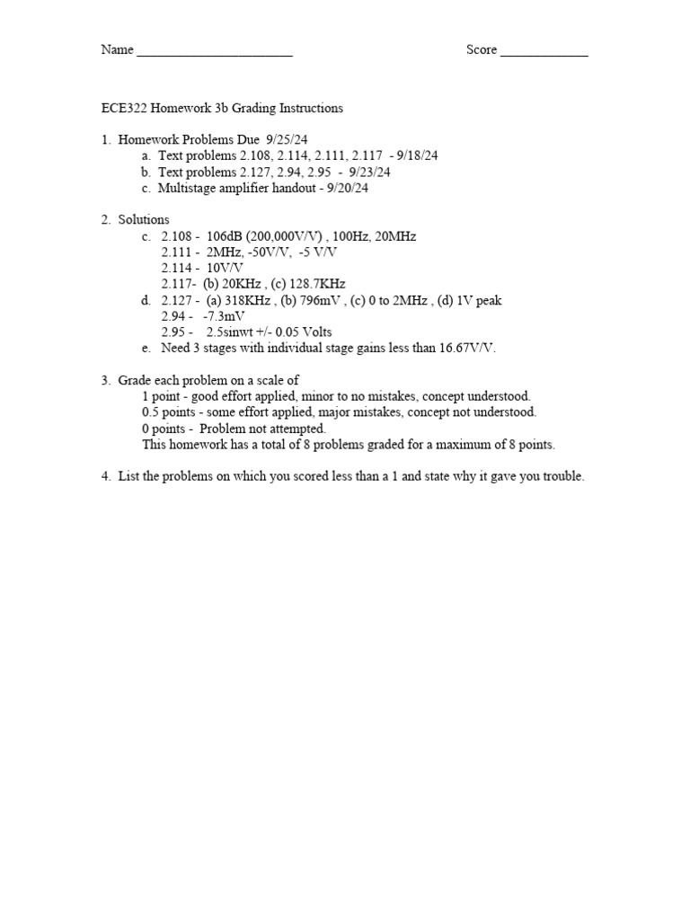 ECE322 Homework 3b Grading Instructions and Handouts | PDF