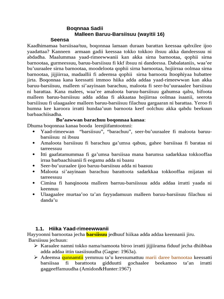 Mala Baruu-Barsiisuufi Karoora | PDF