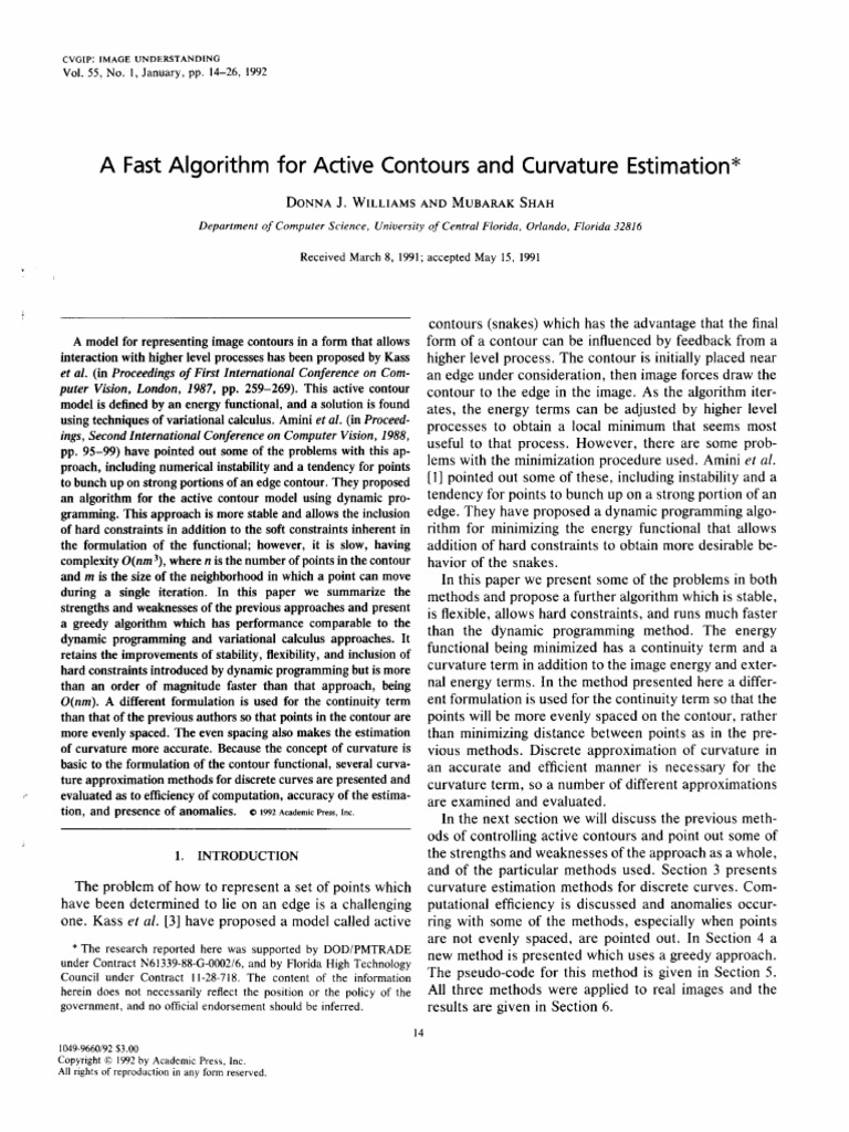 A Fast Contour For Active Contours And Curvature Estimation Pdf