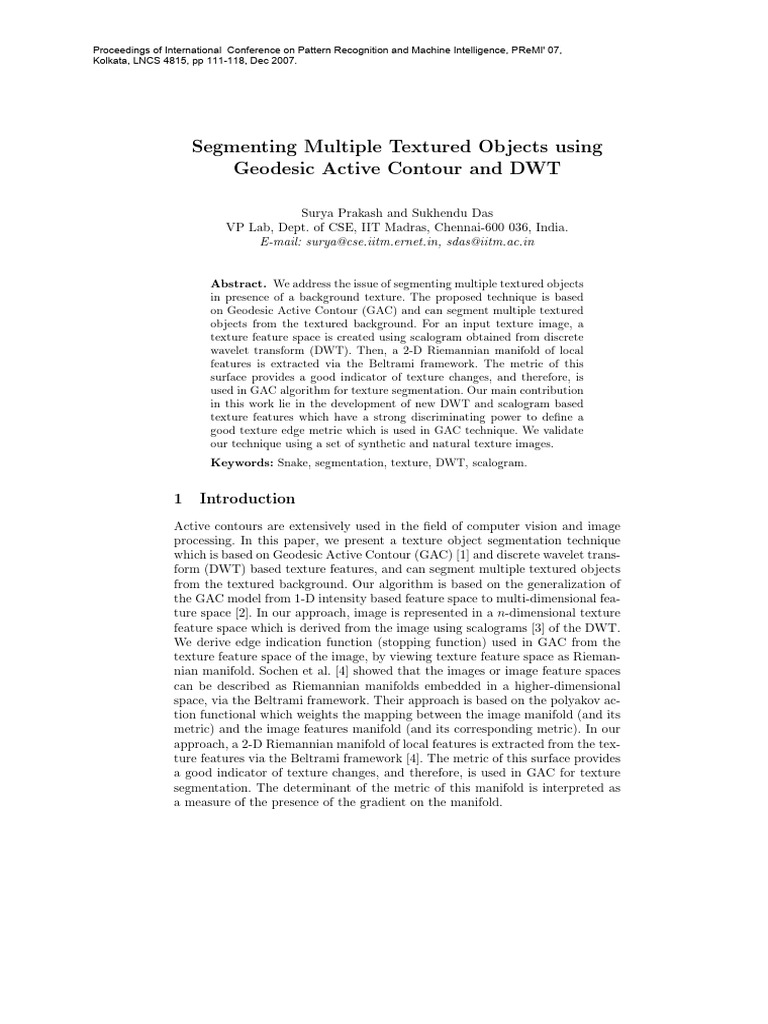 Segmenting Multiple Textured Objects Using Geodesic Active Contour and Discrete Wavelet ...