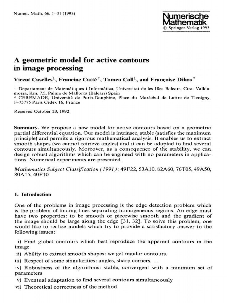 Ageometric Model For Active Contours in Image Processing | PDF