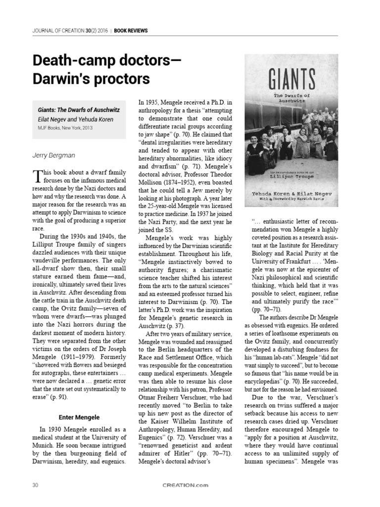 Death-Camp Doctors - Darwin's Proctors: Jerry Bergman | PDF | Auschwitz ...