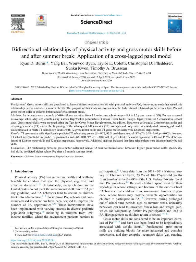 Bidirectional Relationships of Physical Activity and Gros - 2022 - Journal of SP | PDF ...