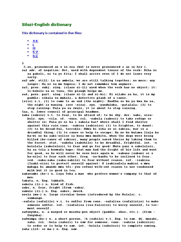 Silozi-English Dictionary Overview | PDF | Nature