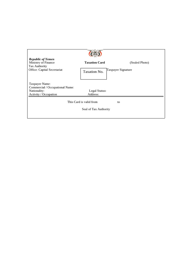 Taxation Card Translation Template | PDF