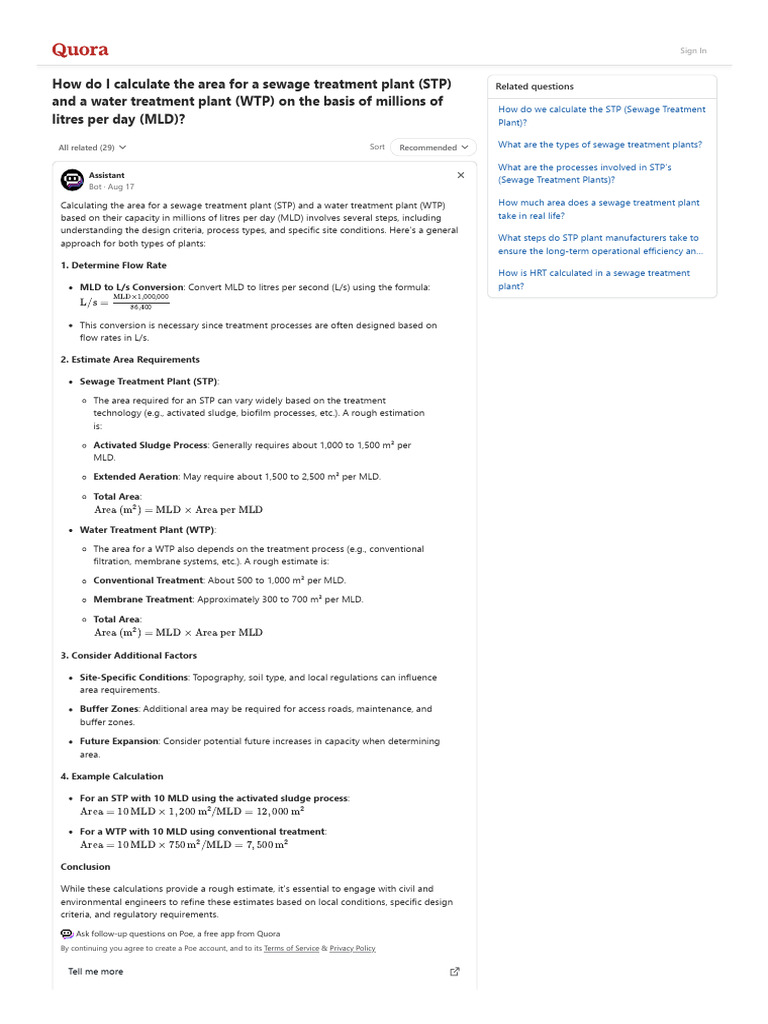 STP and WTP Area Calculation Guide | PDF | Sewage Treatment ...