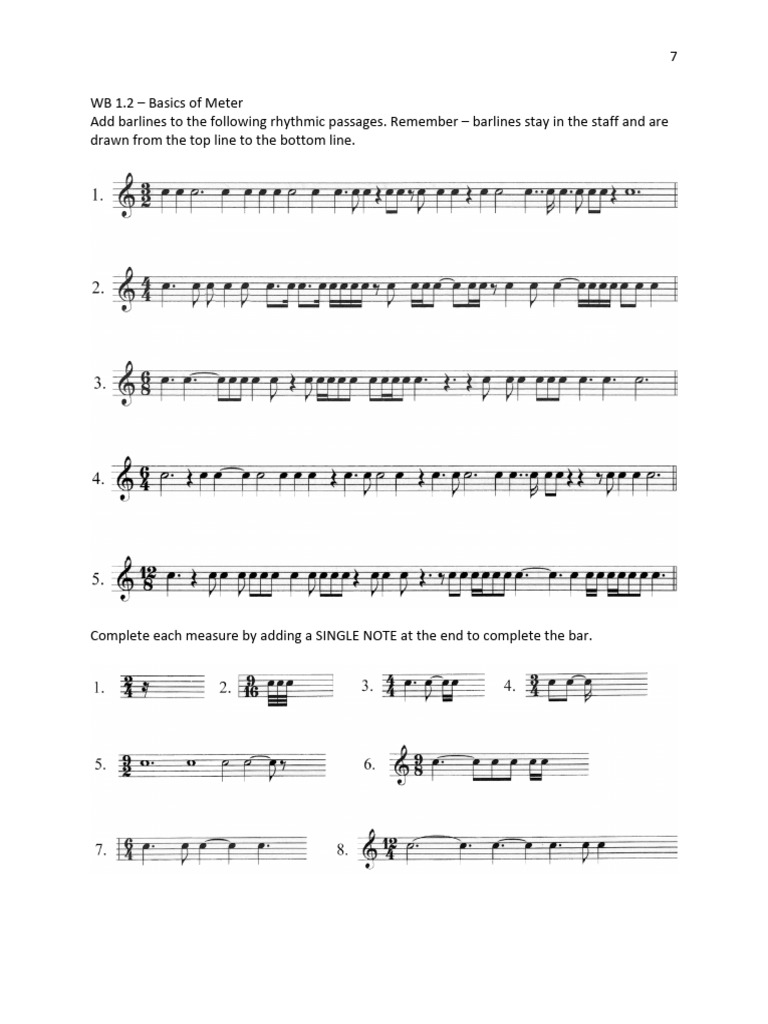 Practice Worksheet 3 Simple and Compound Meter | PDF