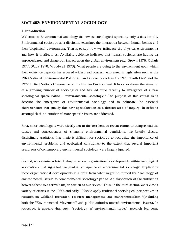 Soci 402 Environmental Sociology Notes | PDF | Sociology | Ecology