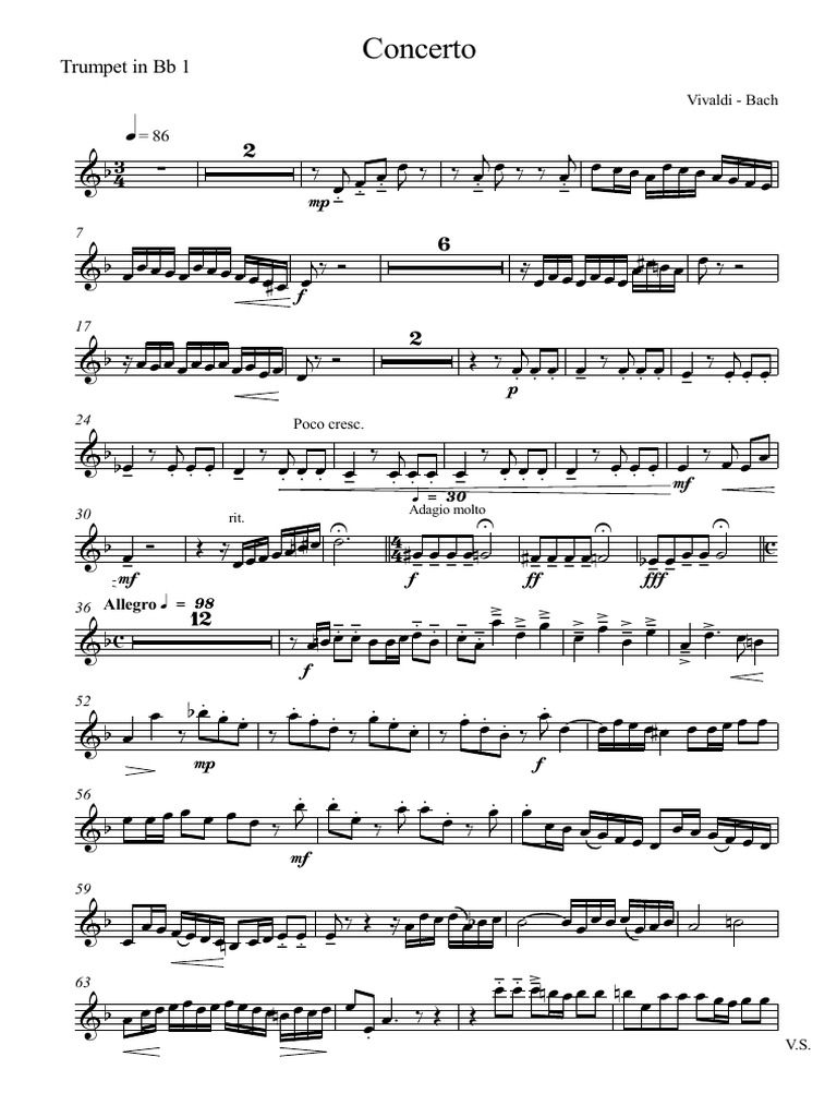 Bach - Concerto - Trumpet in BB 1 | PDF