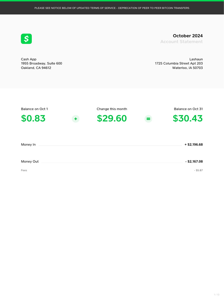 Cash App October 2024 Account Statement | PDF | Cash | Apple Pay