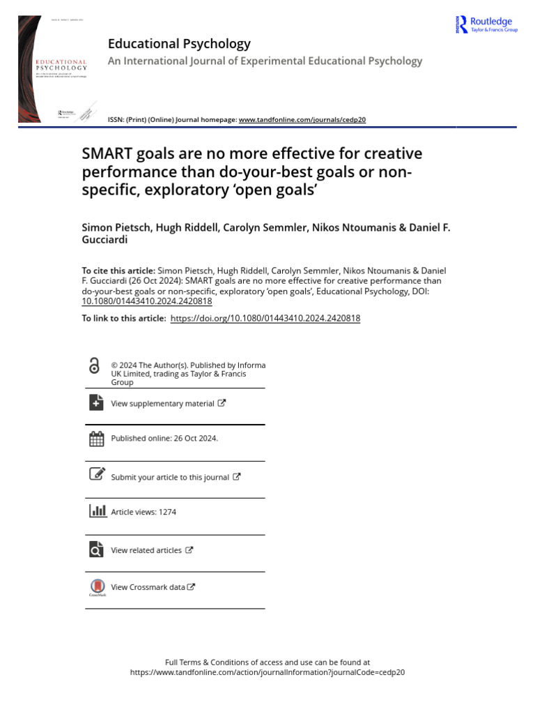 SMART vs. Open Goals in Creativity | PDF | Goal | Creativity