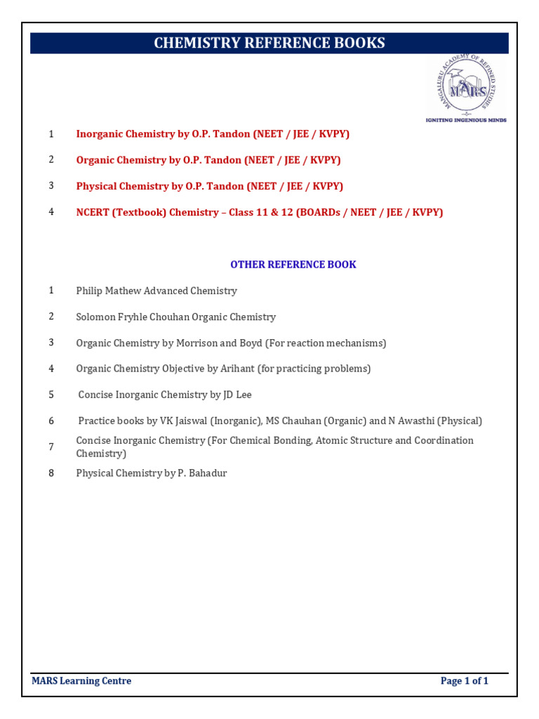 Essential Chemistry Reference Books | PDF