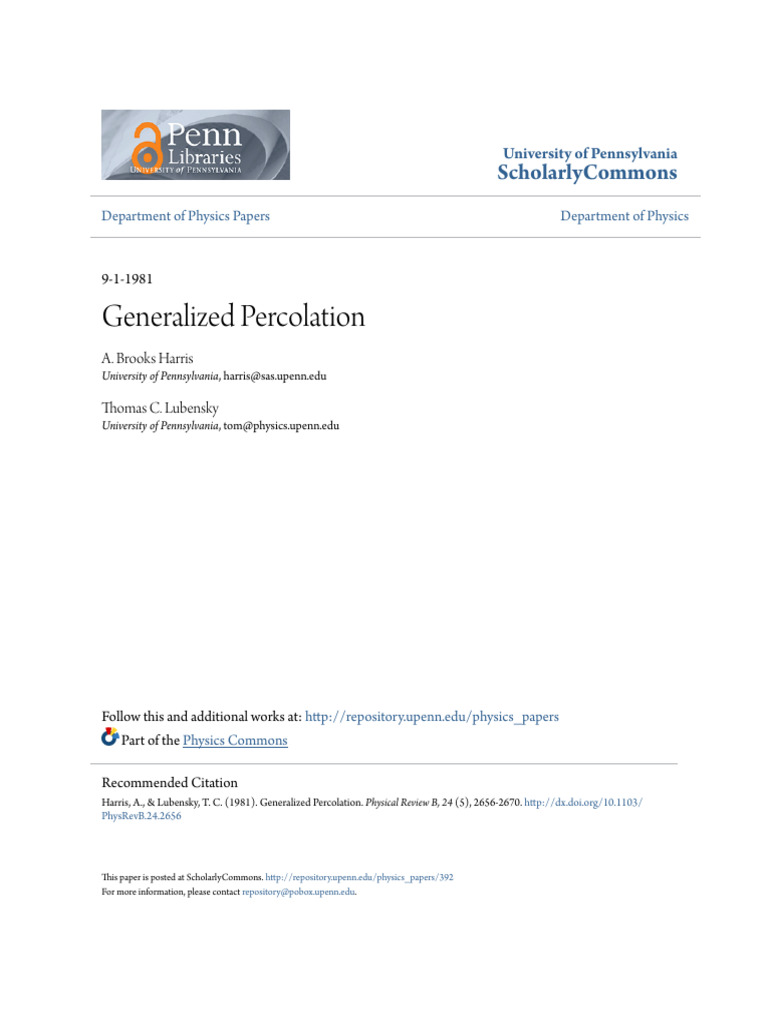 Generalized Percolation | PDF | Physics | Applied Mathematics