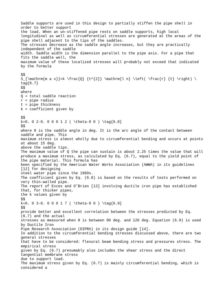 6.7.1 Saddle Supports Using Roark's Formula | PDF | Bending | Stress ...