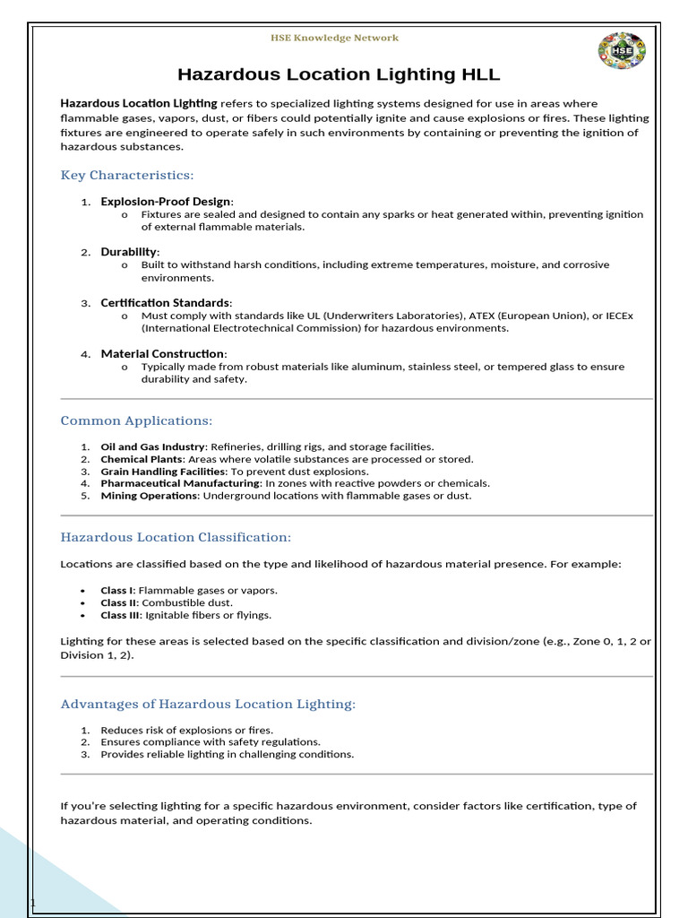 Hazardous Location Lighting HLL | PDF