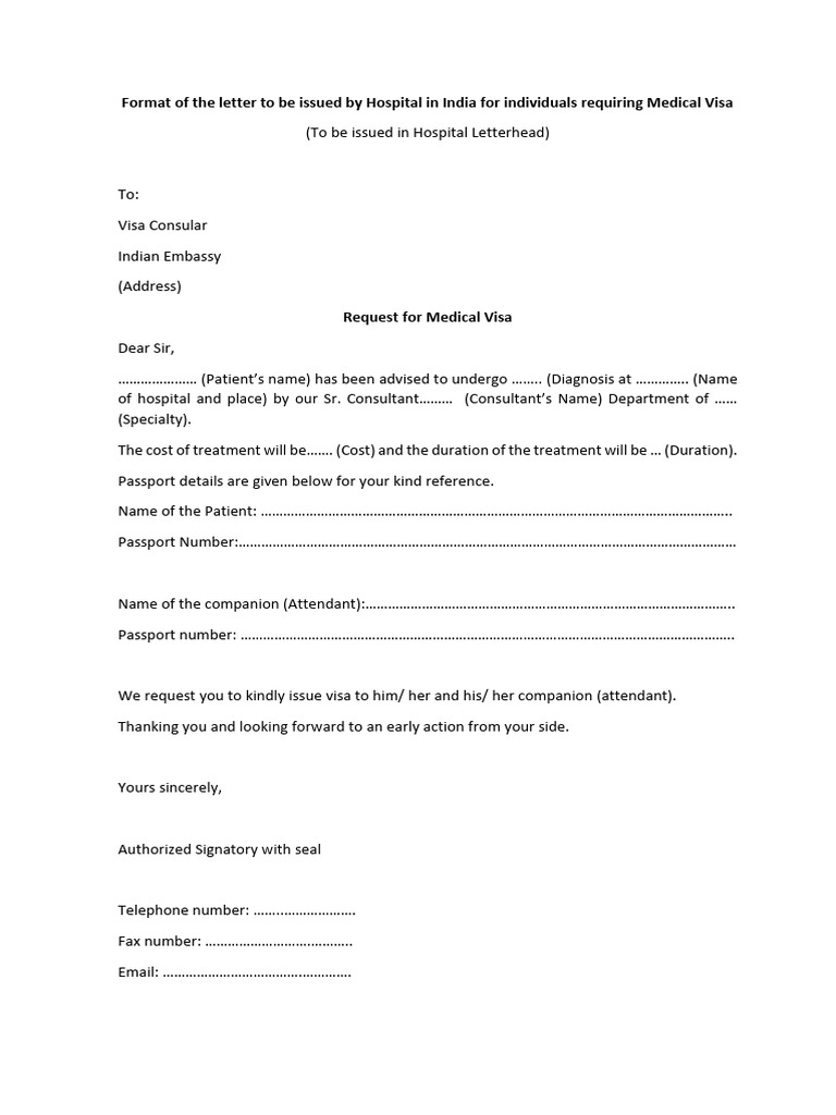 Medical Visa Request Letter Format | PDF